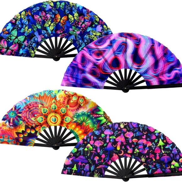 Accessories | 4 Pcs Clap Fans For Line Dancing Uv Glow Large Folding ...